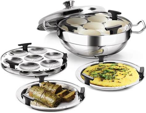 Milton Pro Cook Stainless Steel Multi Kadhai Idli Mini Idli Steamer And Dhokla Plate