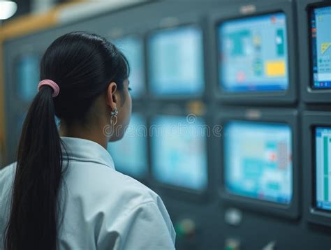 South Asian Nuclear Scientist Monitoring Reactor Operations â€“ Seen From Behind A South Asian