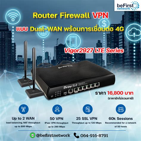 🎉 Draytek รุ่น Vigor2927 Lte Series 🎉 เป็นเราเตอร์ไฟร์วอลล์ Vpn แบบ Dual Wan 📌 พร้อมเสารับสัญญาณ