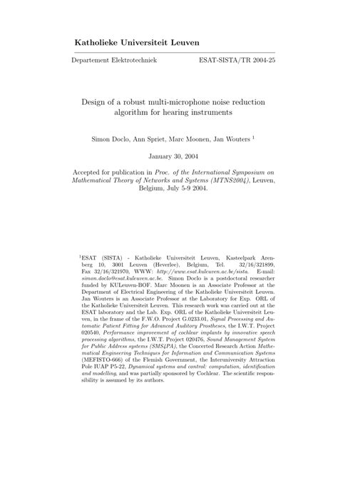 Pdf Design Of A Robust Multi Microphone Noise Reduction Algorithm For