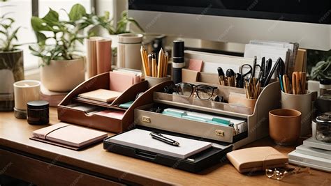Premium Ai Image A Perfectly Organized Desk With Various Stationary