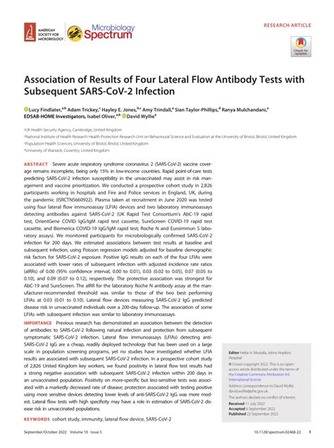 Pdf Association Of Results Of Four Lateral Flow Antibody Tests With Subsequent Sars Cov 2
