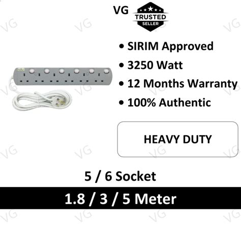 [100 Original] Ums 5 Gang 3 Meter Socket Extension Plug Power Extension Power Strip Trailing