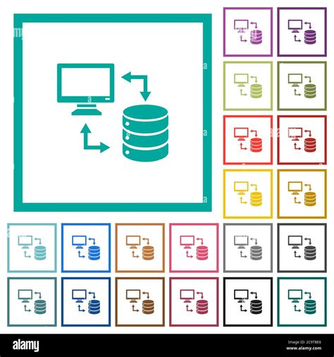 Syncronize Data With Database Flat Color Icons With Quadrant Frames On White Background Stock