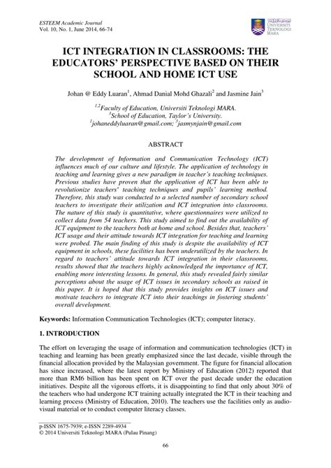 Pdf Ict Integration In Classrooms The Educators Perspective Based On Their School And Home