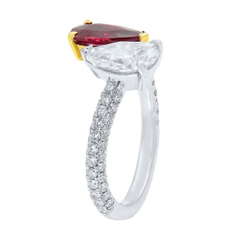 Double Pear Shape Ruby And Diamond Cross Over Handmade Ring Platinum For Sale At 1stdibs
