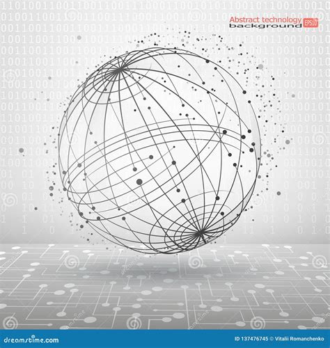 Wireframe Mesh Polygonal Element Sphere With Connected Lines And Dots