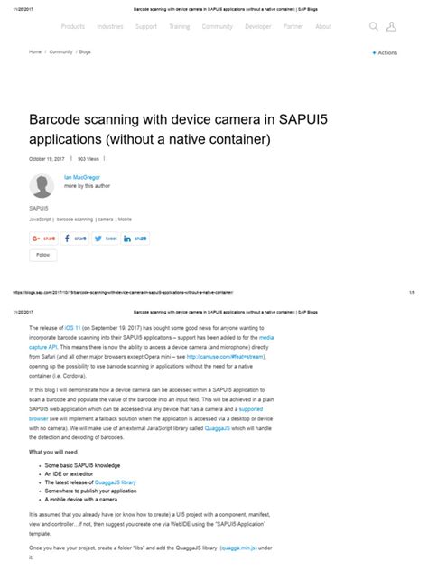 Barcode Scanning With Device Camera In Sapui5 Applications Without A Native Container Sap