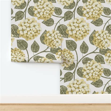 Hydrangea Blooms Lemon Xl Wallpaper Spoonflower