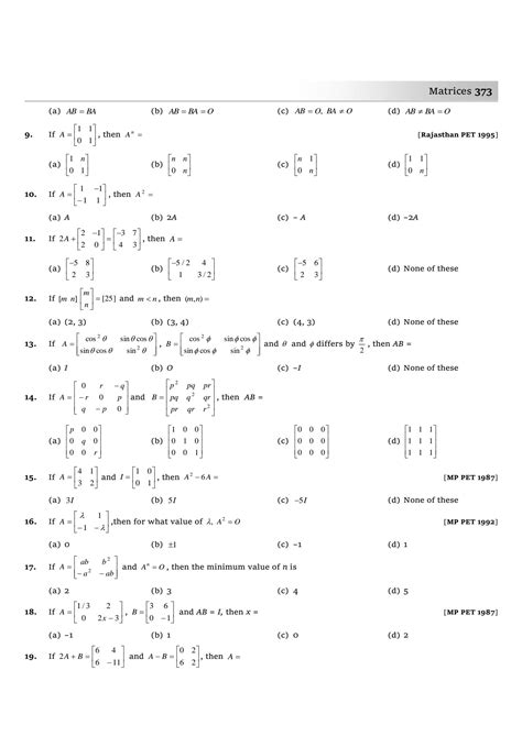 Solution Iit Jee Main Maths Notes For 2022 2023 4 Matrices Assignment
