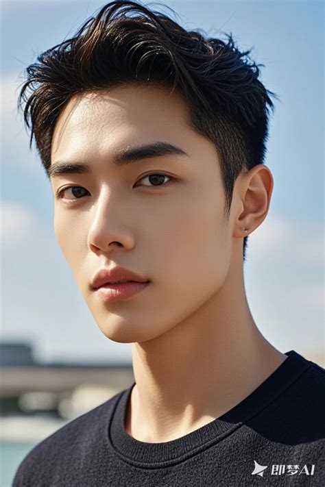 25岁中国现代男，短发，寸头，黑发，完美的脸，大眼睛，精致五官，阳光型，室外，超高清，亚洲男孩，精致的面孔， 1 1 花瓣网