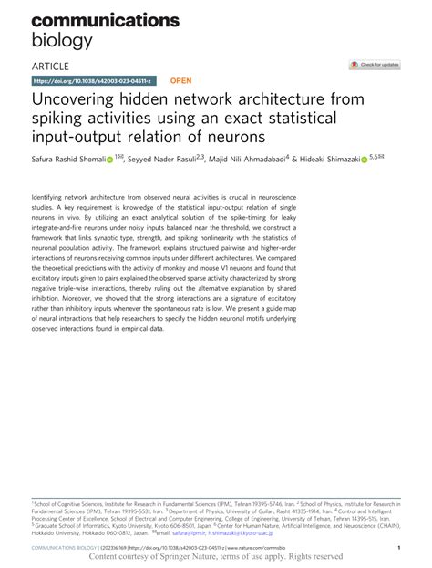 Pdf Uncovering Hidden Network Architecture From Spiking Activities Using An Exact Statistical