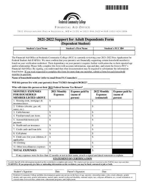 Fillable Online 2021 2022 Support For Adult Dependents Form Fax Email