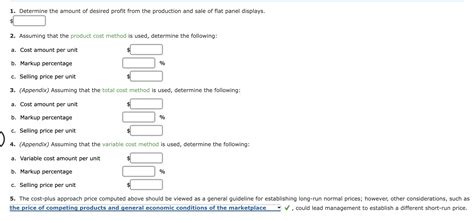 Solved Product Pricing Using The Cost Plus Approach Methods
