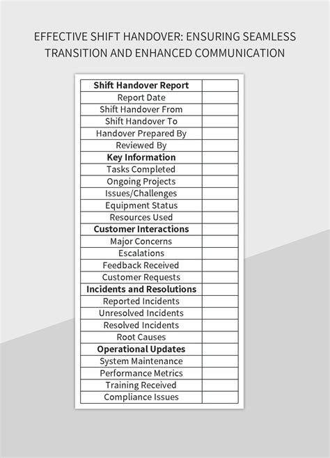 Effective Shift Handover Ensuring Seamless Transition And Enhanced Communication Excel Template