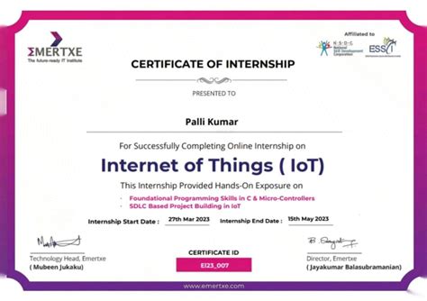 Palli Kumar On Linkedin Iot Internship Emertxe Certification