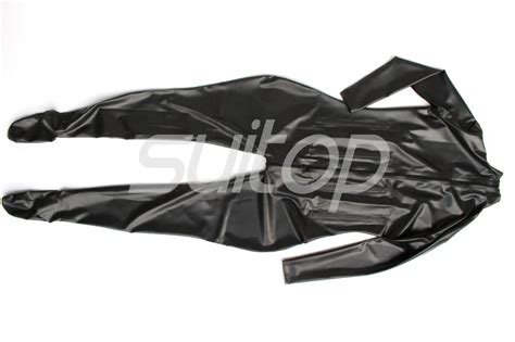 Suitop Black Catsuit Latex Corset Style Rubber Catsuit With Feet With