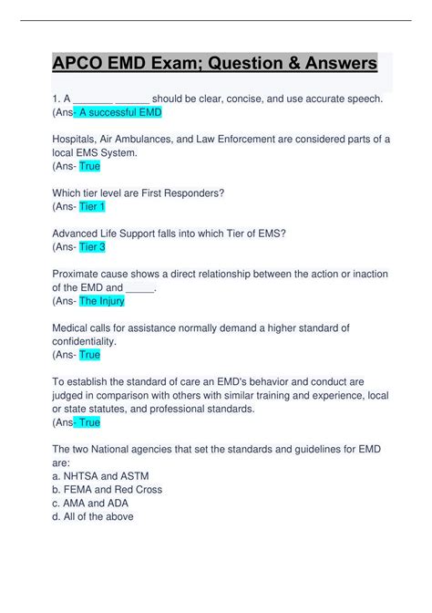 APCO EMD Exam APCO FINAL EXAM Questions Answers APCO Telecommunicator Test APCO Fire