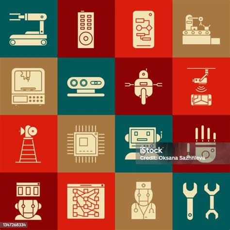 스패너 기계로봇 손 무선 제어 Cctv 보안 카메라 알고리즘 3d 스캐닝 시스템 3d 프린터 로봇 및 아이콘을 설정합니다 벡터 3차원 형태에 대한 스톡 벡터 아트 및 기타