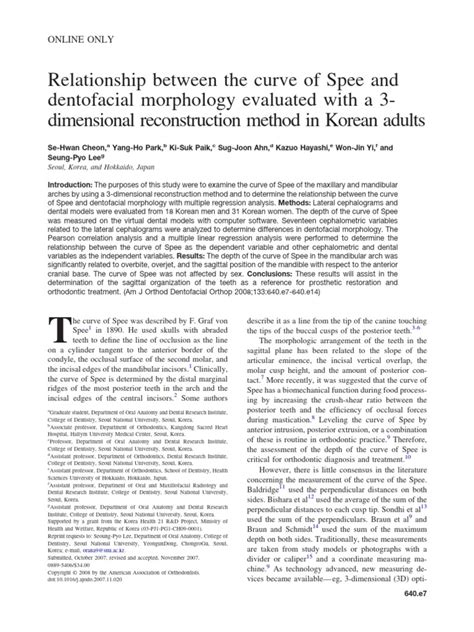 Relationship Between The Curve Of Spee And Pdf Orthodontics Statistics