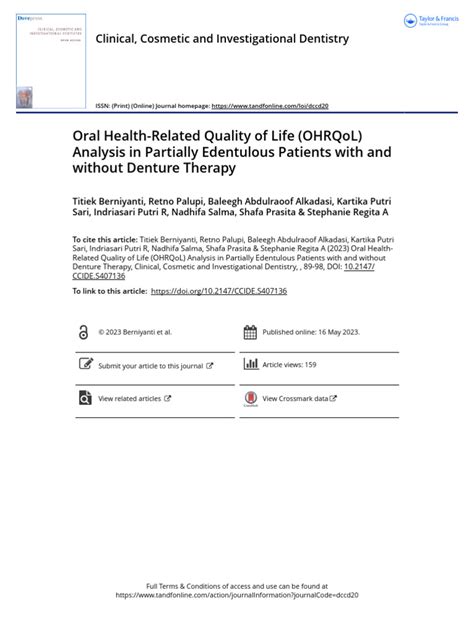 Oral Health Related Quality Of Life Ohrqol Analysis In Partially Edentulous Patients With And