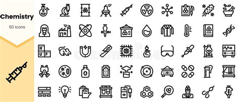A Diverse Collection Of Black Chemistry Icons Featuring Laboratory Equipment Molecular