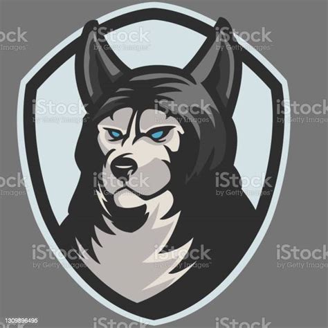 위험 늑대 마스코트 E 스포츠 로고 디자인은 회색 배경에 고립 늑대 인간 괴물 마스코트 벡터 일러스트 로고 스포츠 팀을위한 전문 늑대 로고 최신 템플릿 디자인 게이머에 대한