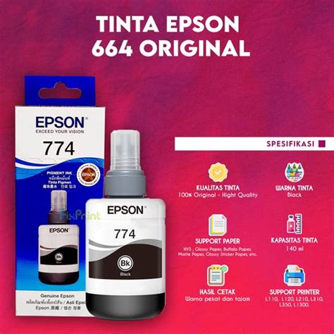 Jual Tinta Epson T7741 Black Hitam Original T774 Printer M100 M200 K200