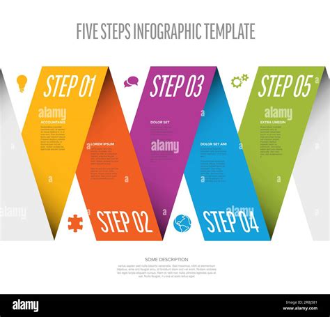 Five Vector Progress Block Steps Template With Descriptions Big Numbers Five Fresh Color