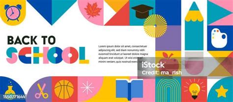 학교로 돌아가기 기하학적인 현대적인 스타일의 디자인 신학기 판매 판촉 포스터 및 전단지 교육에 대한 스톡 벡터 아트 및 기타 이미지 Istock