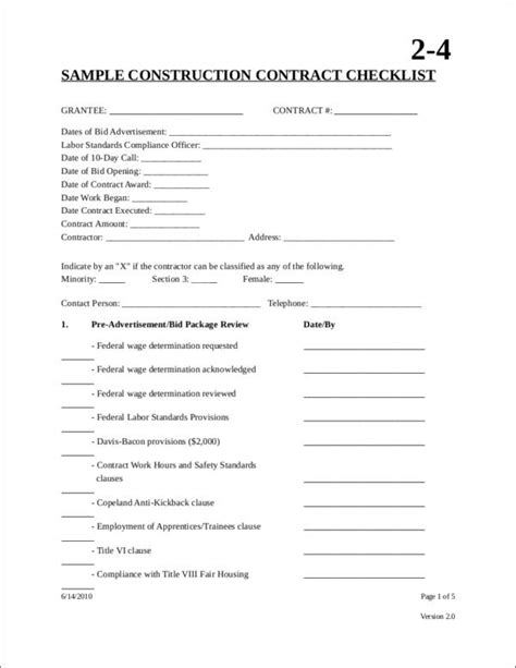 Free 20 Contract Checklist Samples And Templates In Pdf Ms Word Excel