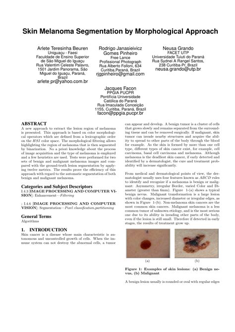 Pdf Skin Melanoma Segmentation By Morphological Approach