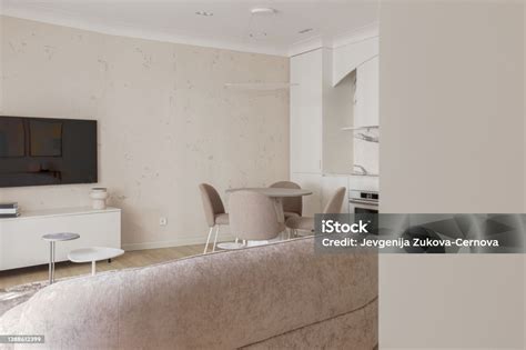 둥근 식탁 베이지 색 의자 크리미한 흰색 주방 Firniture파스텔 색상의 현대적인 거실 인테리어 트렌디한 미니멀리즘 인테리어