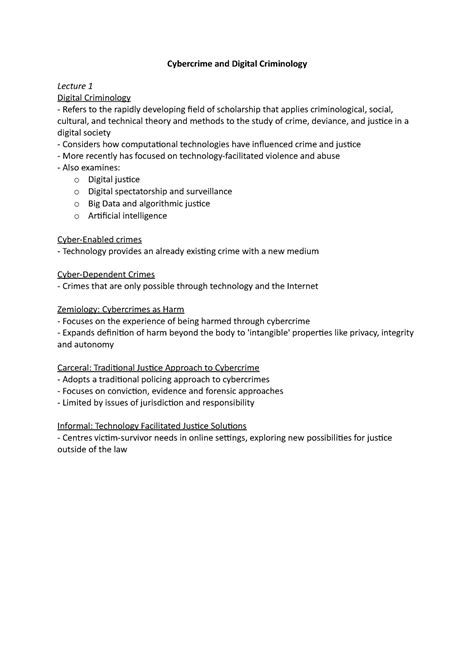 Notes Lecture 1 6 Cybercrime And Digital Criminology Lecture 1 Digital Criminology Refers To