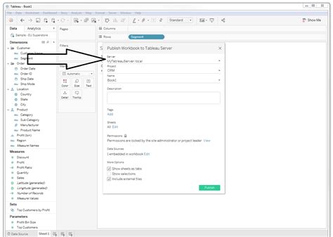 idea servername in publish workbook to tableau server window