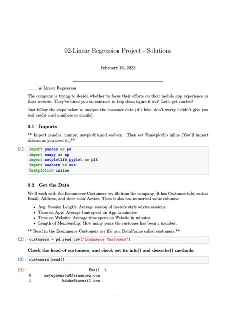 02 Linear Regression Project Solutions Pdf