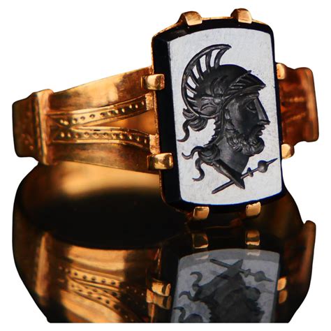 1892 Karins Nordic Men Ring Mars Ares Intaglio Hematite 18k Gold Øus13