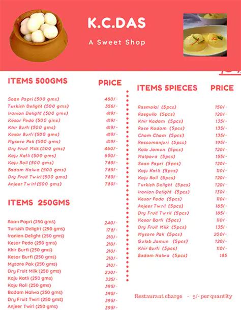 Menu At Kc Das Klassic Foods Bengaluru