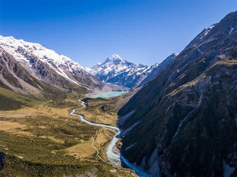 Vista Aérea Del Paisaje De Mt Cook En Hooker Valley Aoraki Mt Cook
