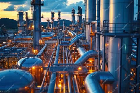 Industrial Pipelines Of An Oil Refinery Plant Station Oil Factory