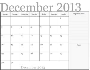 Free Download Print December 2013 Calendar And Plan Well This Holiday