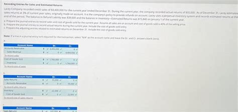 Solved Recording Entries For Sales And Tstimated Retures End