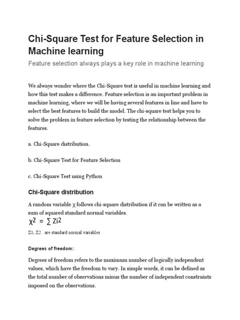 chi square test for feature selection in machine learning pdf chi squared distribution chi