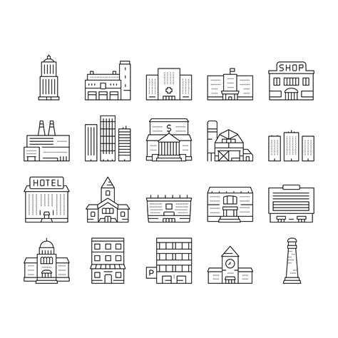 Building Architecture Collection Icons Set Vector 19580324 Vector Art At Vecteezy