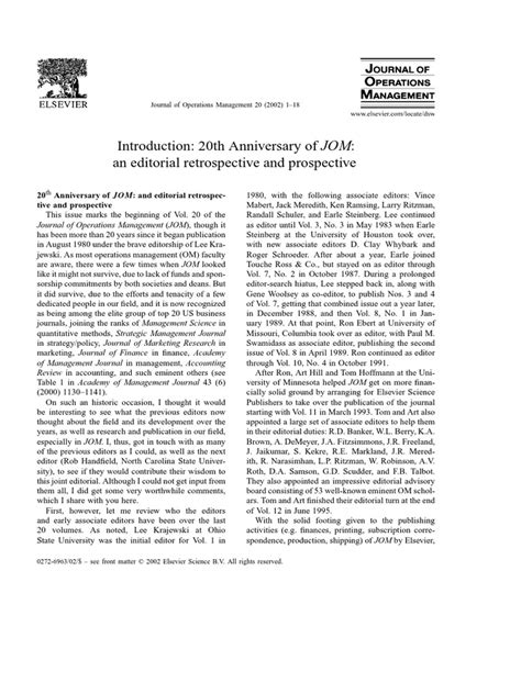 Meredith An Editorial Retrospective And Prospective Pdf Supply Chain Supply Chain Management