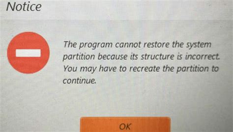“the Program Cannot Restore The System Partition” Error Solution