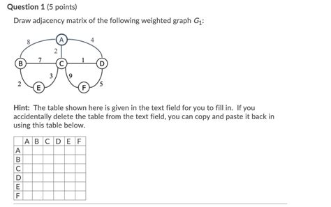 solved question 1 5 points draw adjacency matrix of the