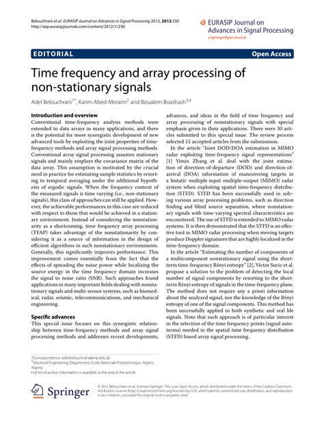 Pdf Time Frequency And Array Processing Of Non Stationary Signals