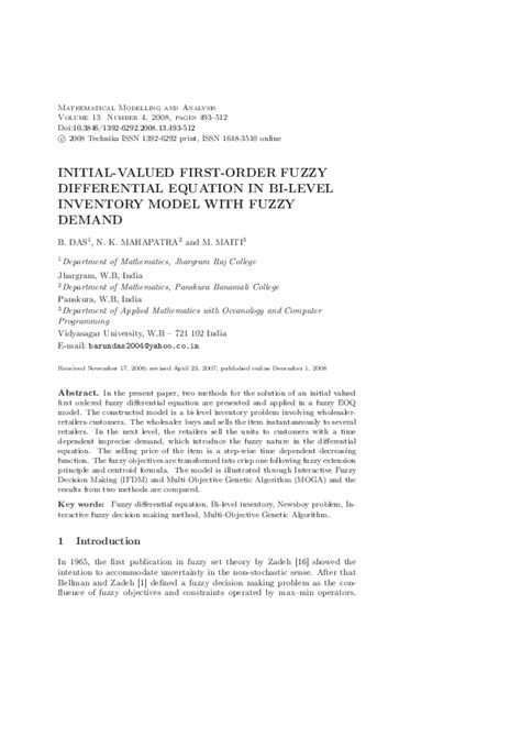 Pdf Initial Valued First Order Fuzzy Differential Equation In Bi