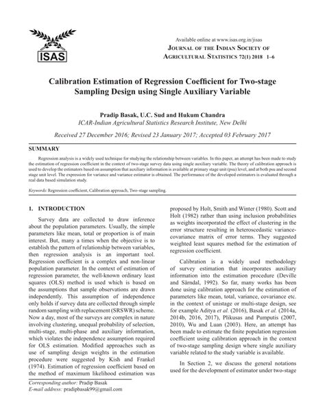 pdf calibration estimation of regression coefficient for two stage sampling design using
